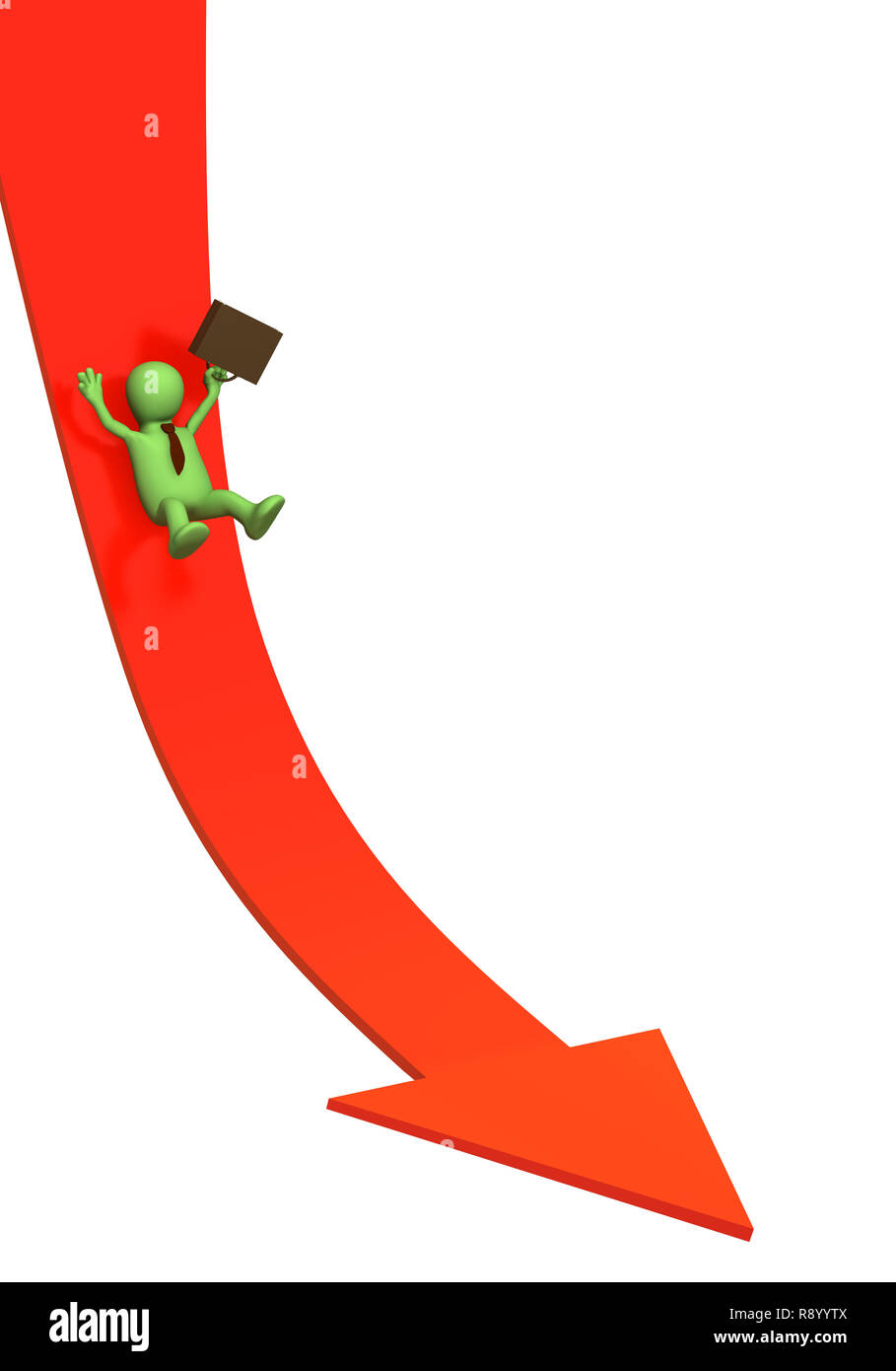 3d businessman - puppet, sliding downwards on an arrow Stock Photo - Alamy