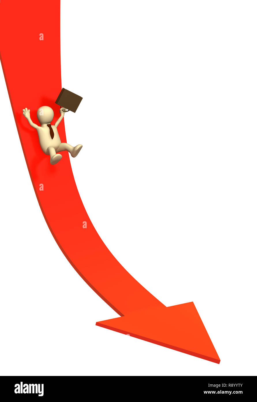 3d businessman - puppet, sliding downwards on an arrow Stock Photo - Alamy