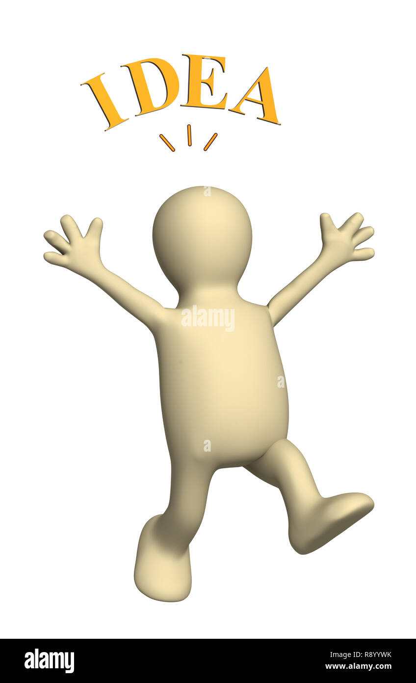 Happy 3d puppet, lit up by idea Stock Photo - Alamy