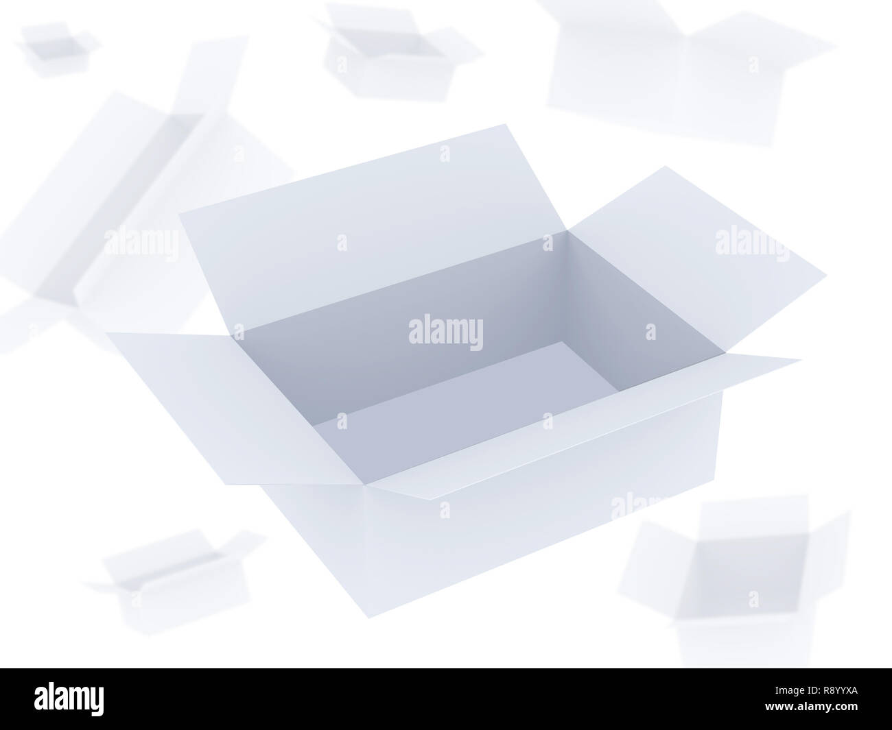 Open empty cardboard 3d box. Object over white Stock Photo - Alamy