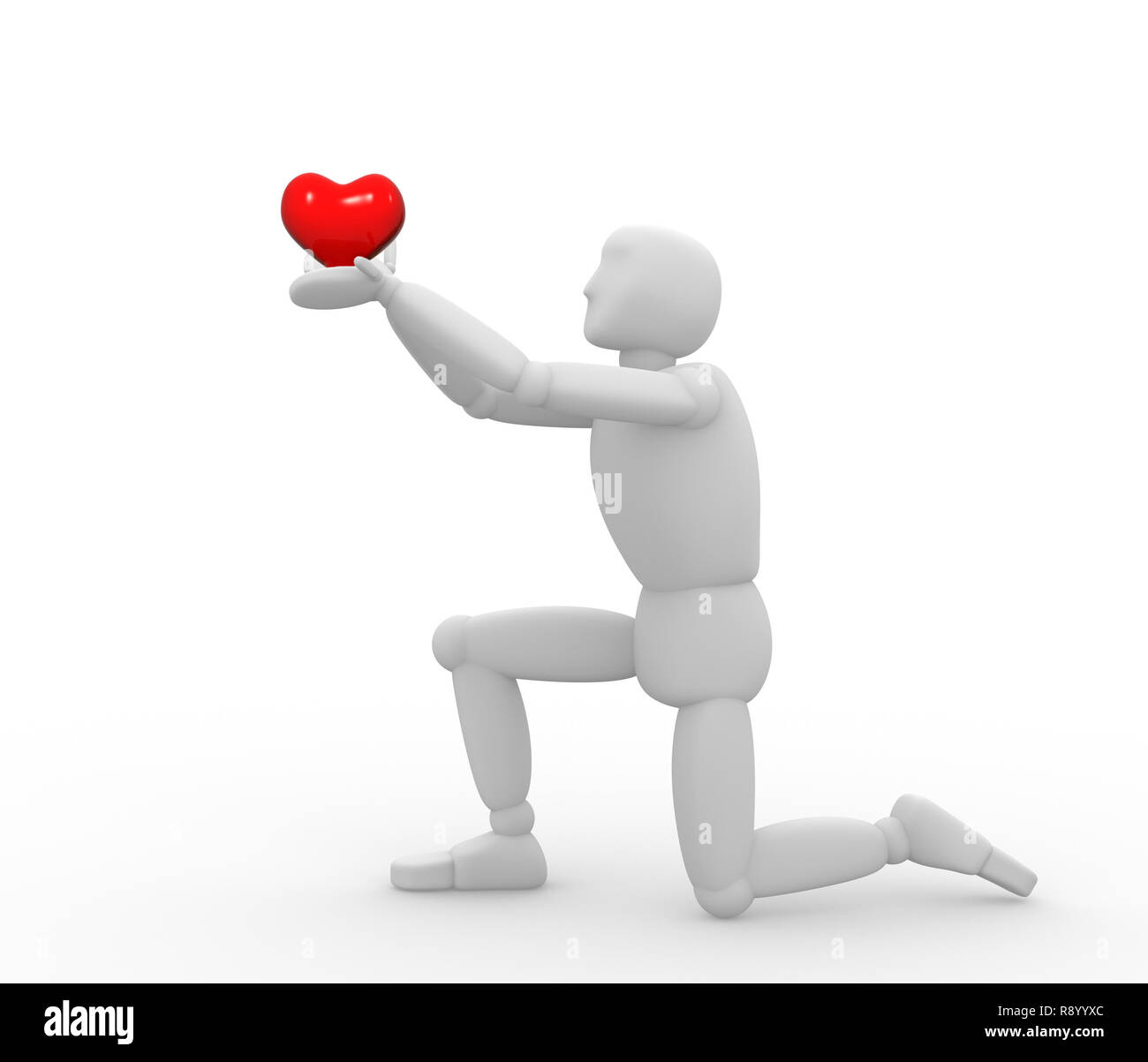 3D doll - puppet with red heart in hands Stock Photo - Alamy