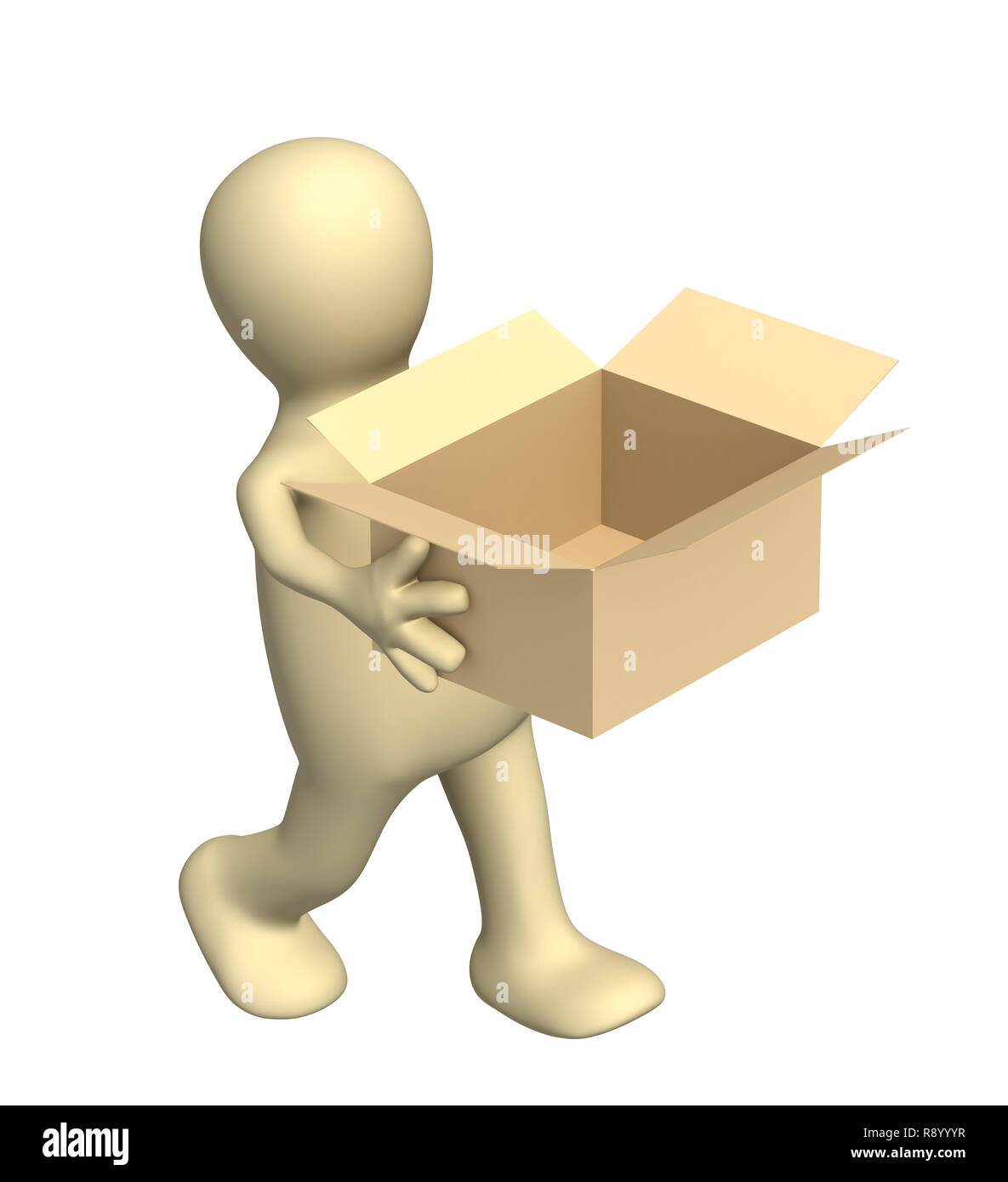 3d puppet with empty opened box Stock Photo - Alamy