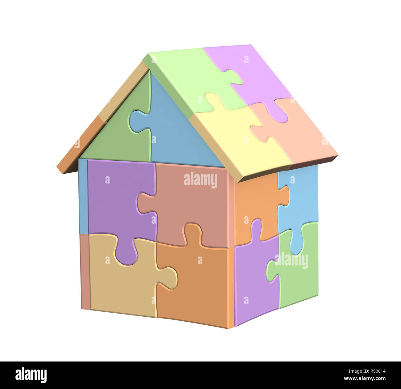 3d house made of parts of a puzzle Stock Photo - Alamy