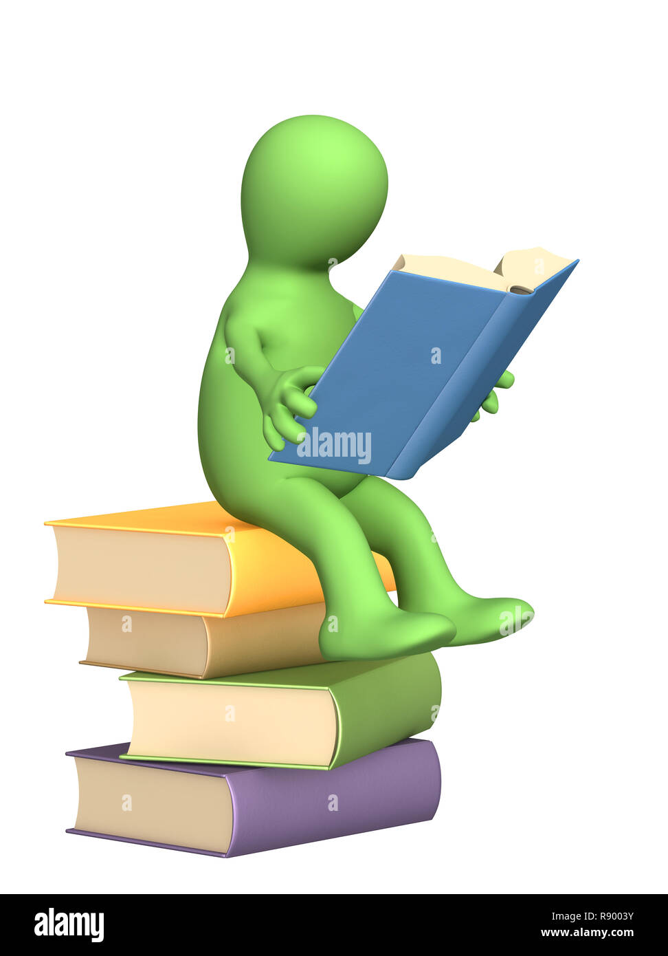 3d puppet, reading the book. Object over white Stock Photo - Alamy