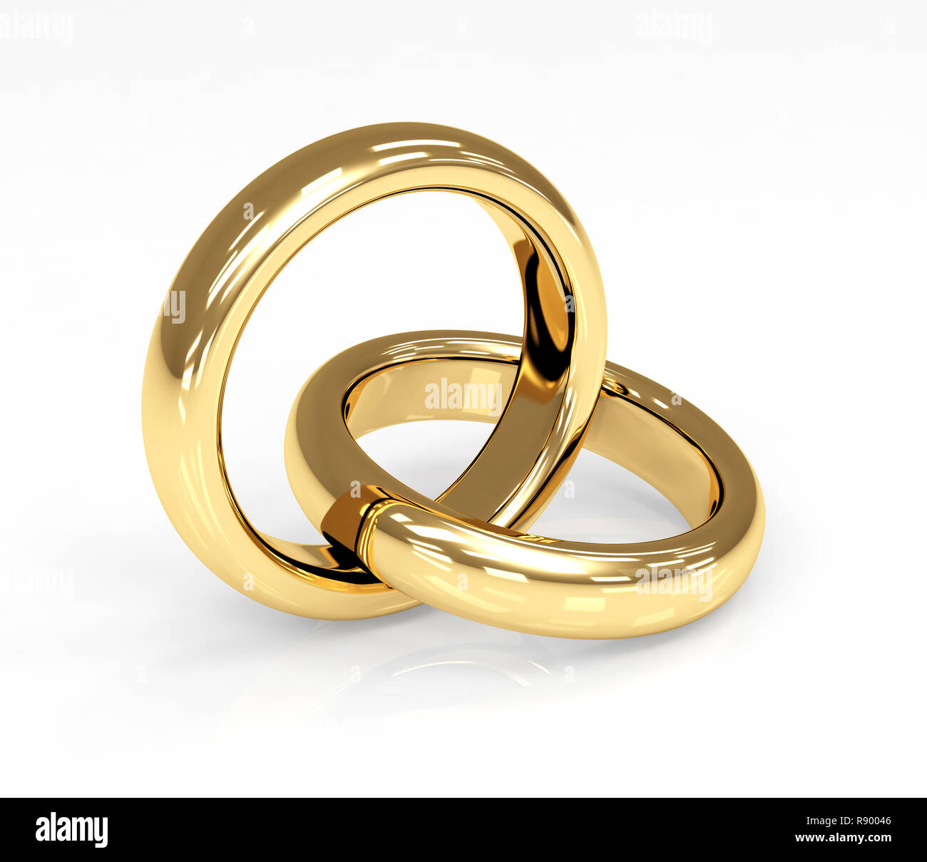 Two 3d gold wedding ring. Objects over white Stock Photo - Alamy