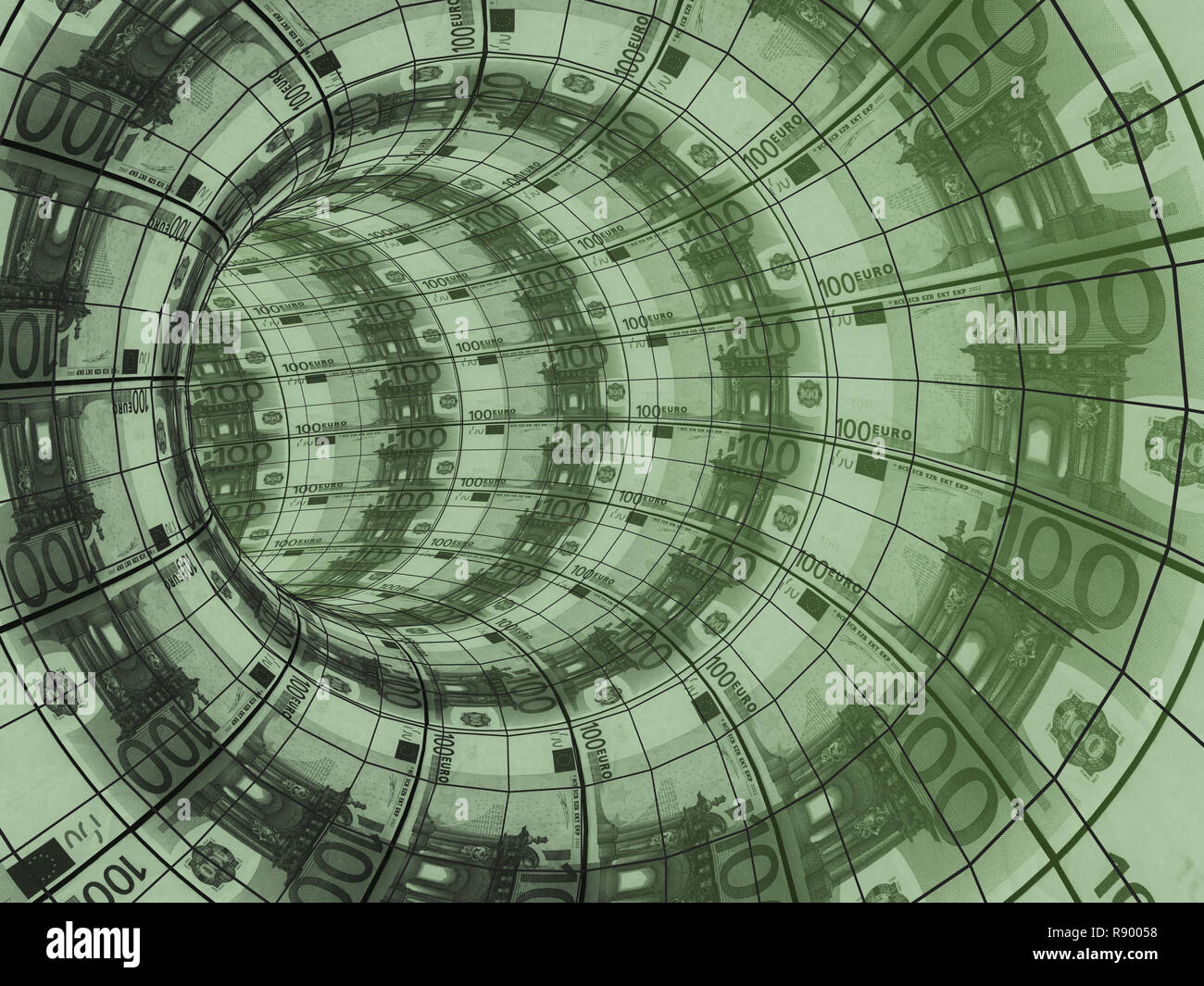 Movement of money resources - tunnel from euro Stock Photo - Alamy