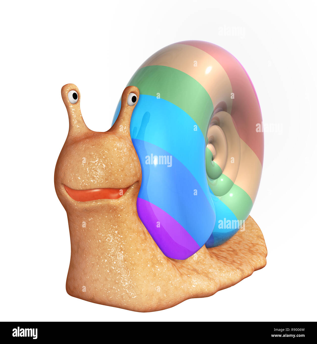3d smiling snail with a multi-coloured bowl Stock Photo - Alamy