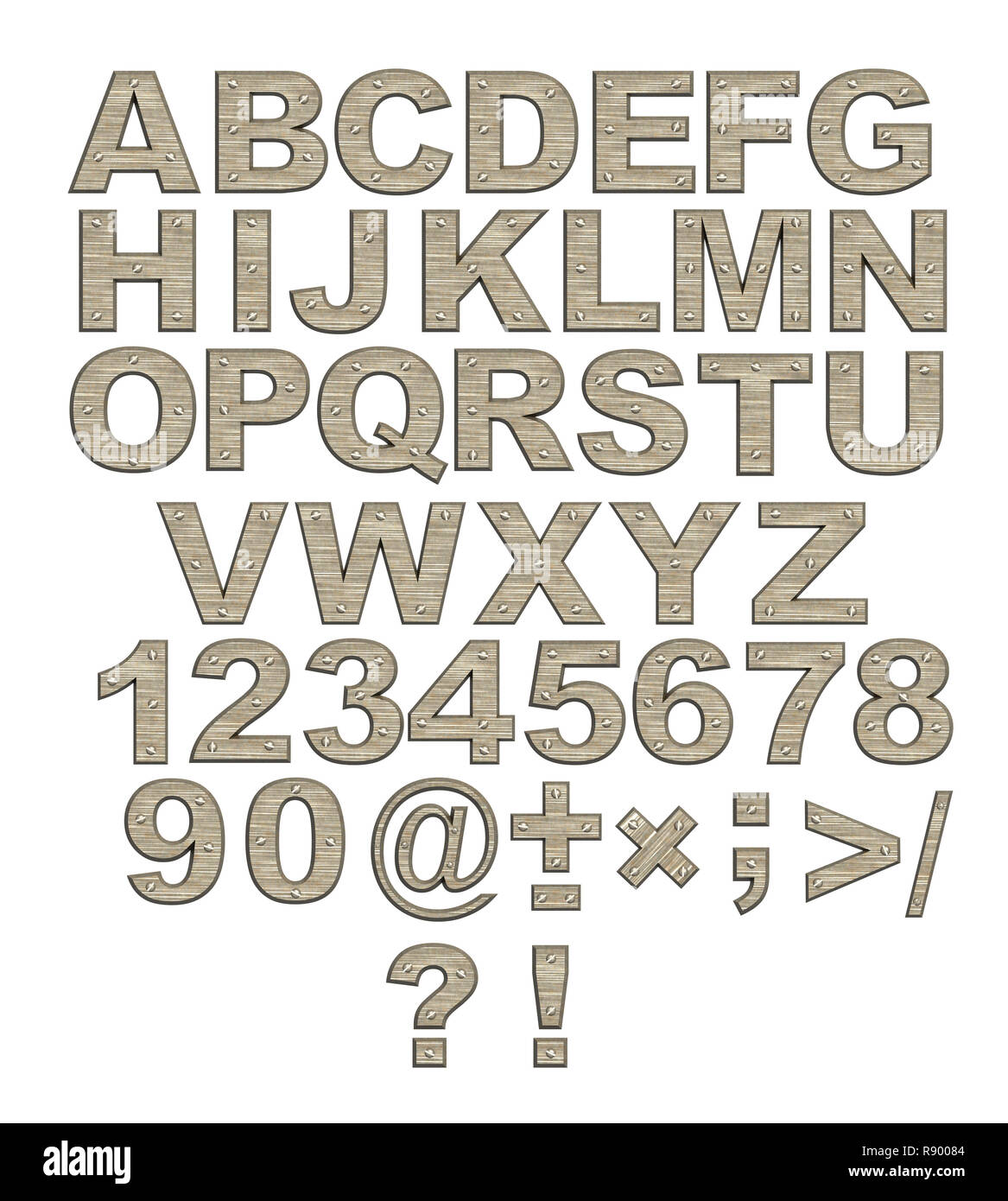 Alphabet - letters from rusty metal with rivets. Objects over white ...