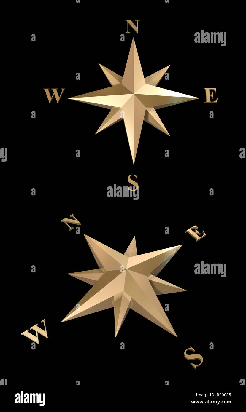 3d gold compass - object over black Stock Photo - Alamy