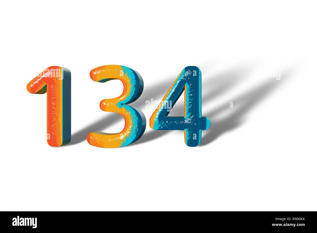 3D Number 134 one hundred thirty four lively colours Stock Photo - Alamy