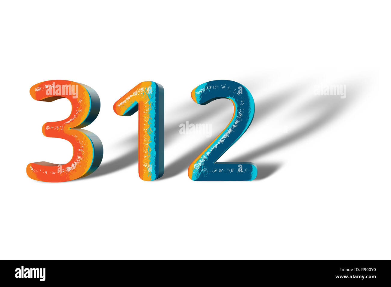 3D Number 312 three hundred twelve lively colours Stock Photo - Alamy