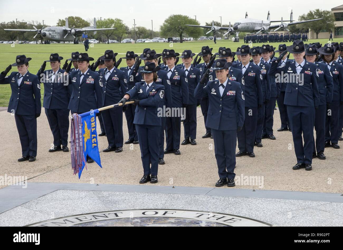 Air Force Basic Military Training instructors march during the Air ...