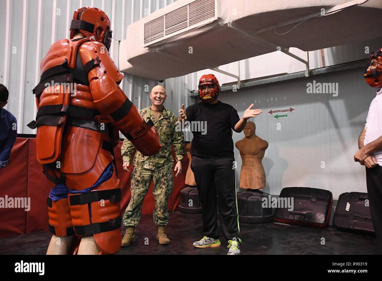 MANAMA, Bahrain (March 16, 2017) U.S. Coast Guardsmen interact with a ...