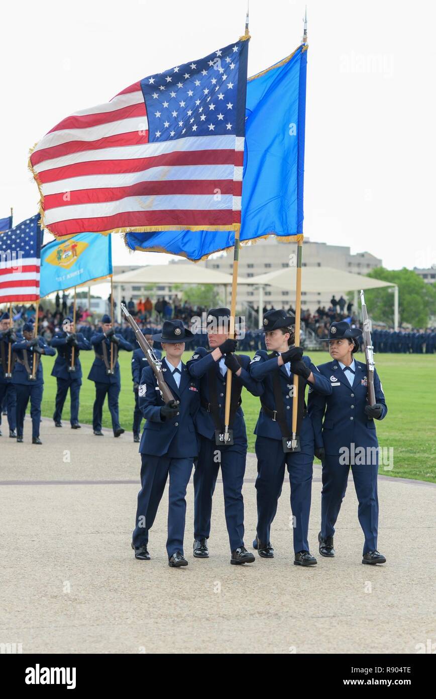 Air Force Basic Military Training instructors march during the Air ...