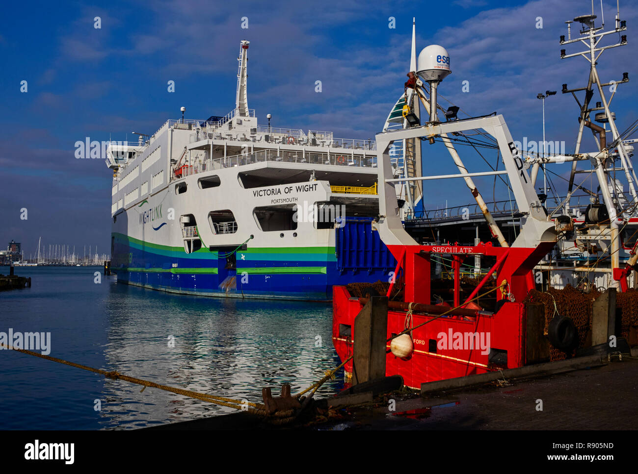 Victoria of Wight hybrid power car ferry at Porstmouth Camber Docks ...