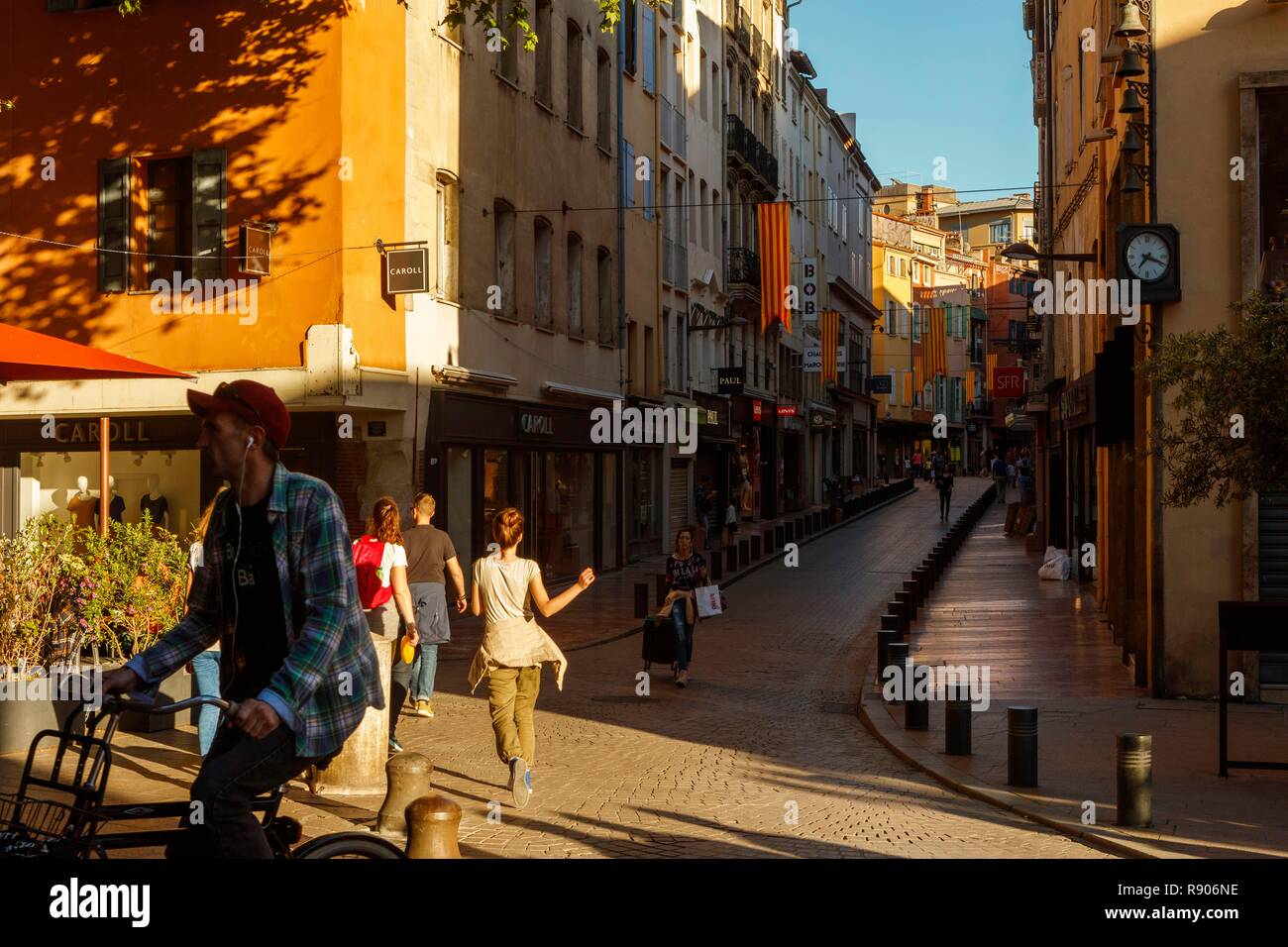 France, Pyrenees Orientales, Perpignan, city center, street scene in ...