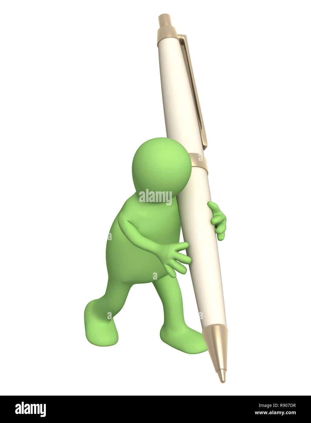 3d puppet with a pen. Object over white Stock Photo - Alamy