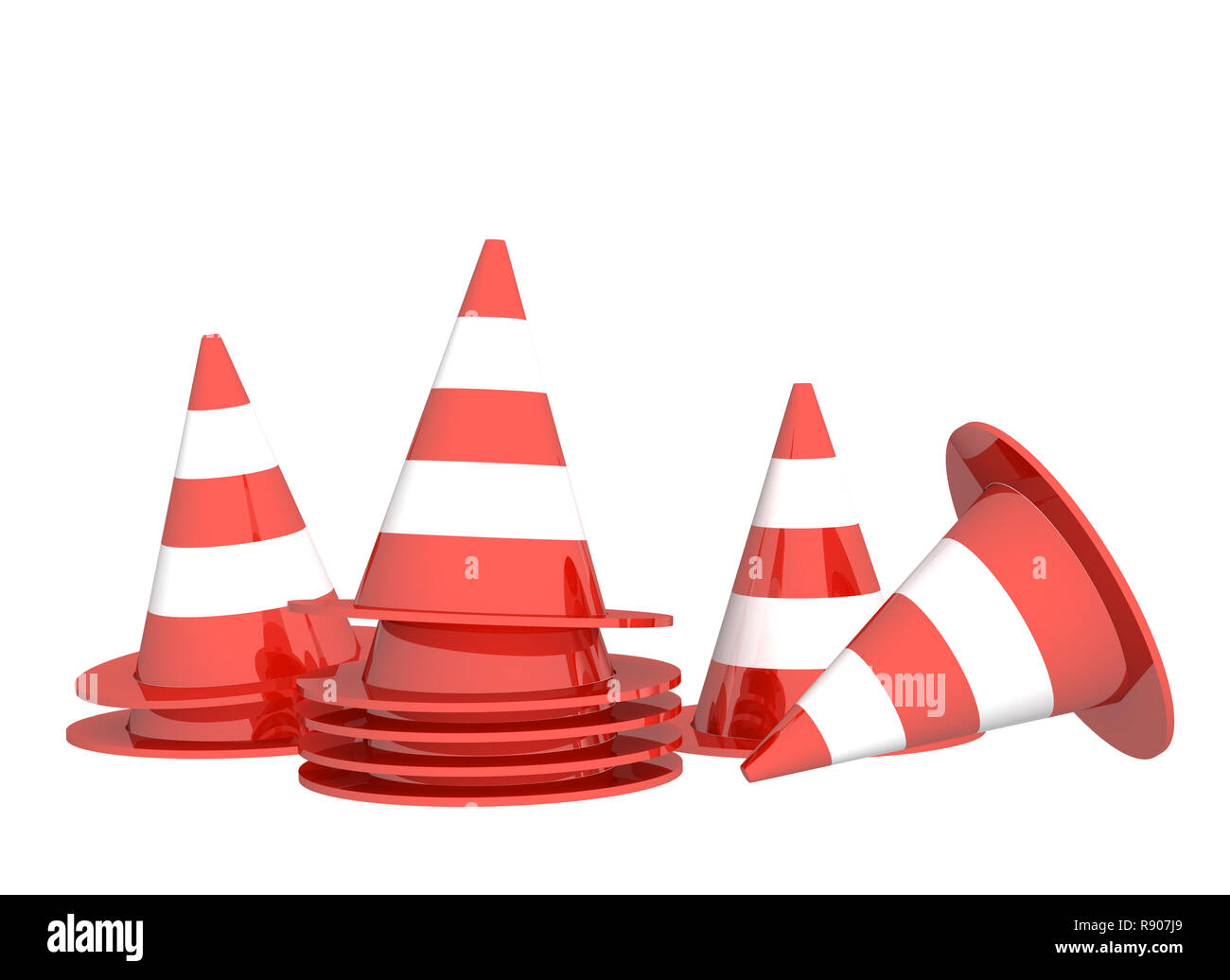 Illustration - 3d bright road cones Stock Photo - Alamy