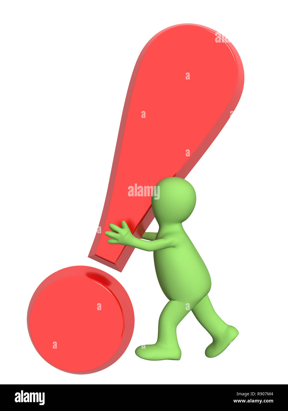 Puppet with exclamation mark of red color Stock Photo - Alamy