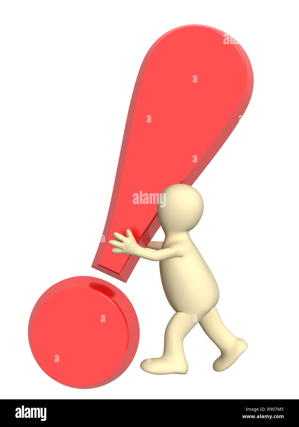 Puppet with exclamation mark of red color Stock Photo - Alamy