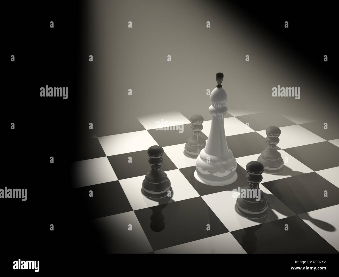 Chess king, surrounded with four pawns Stock Photo - Alamy