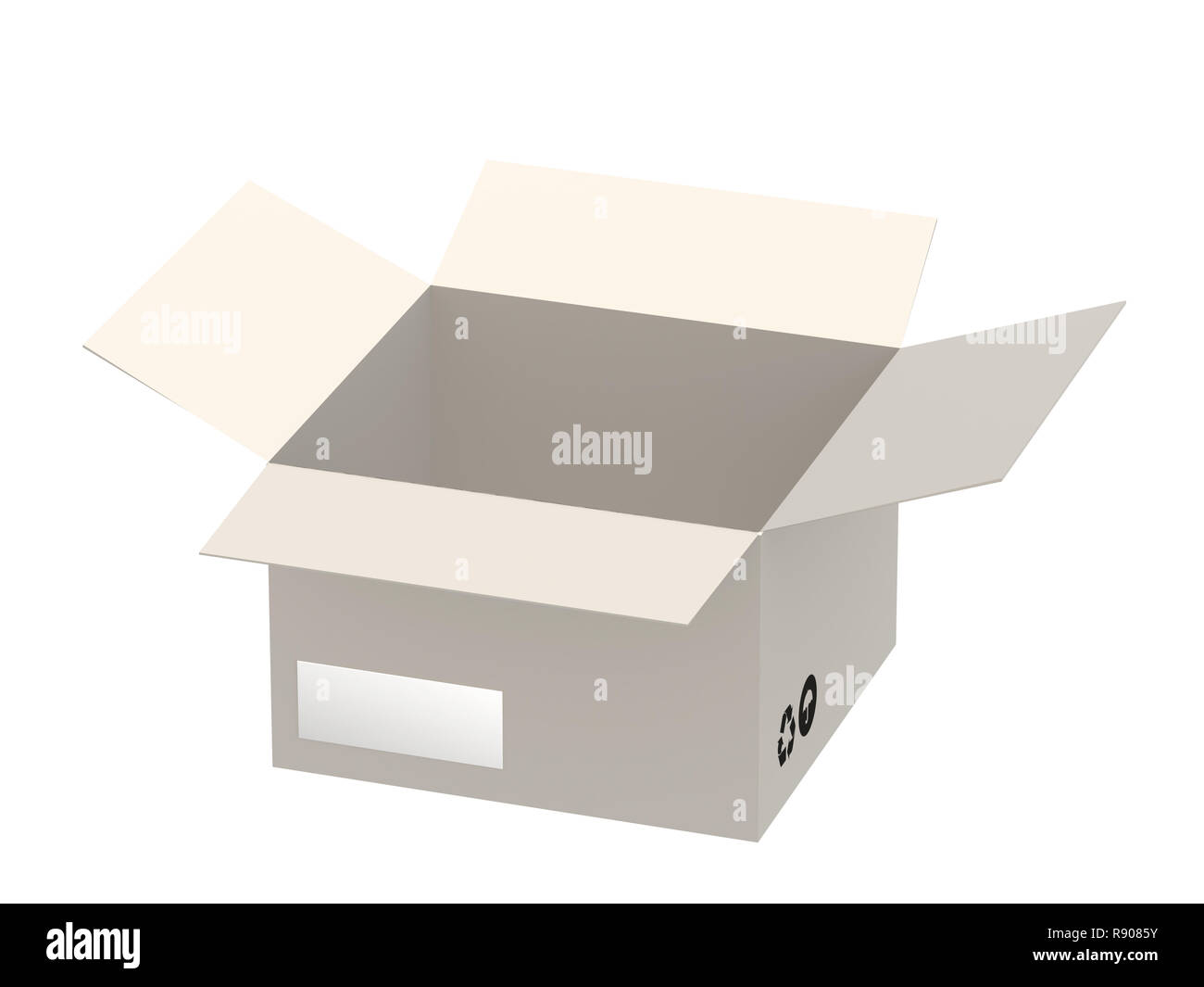 Open empty cardboard 3d box. Object over white Stock Photo - Alamy