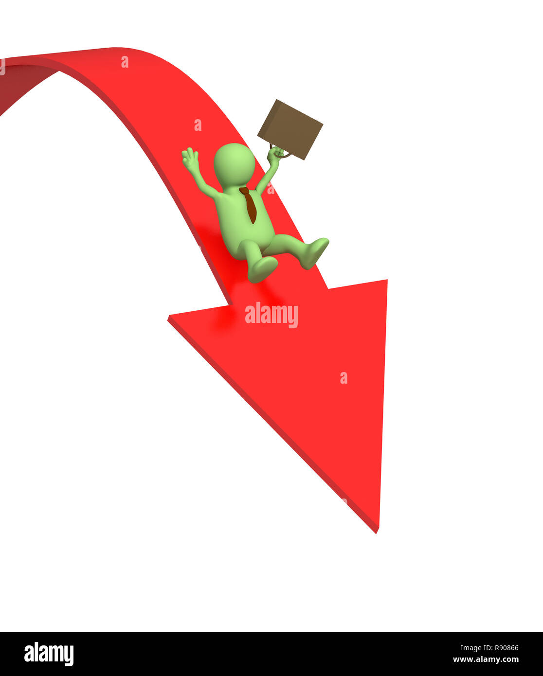 3d businessman - puppet, sliding downwards on an arrow Stock Photo - Alamy