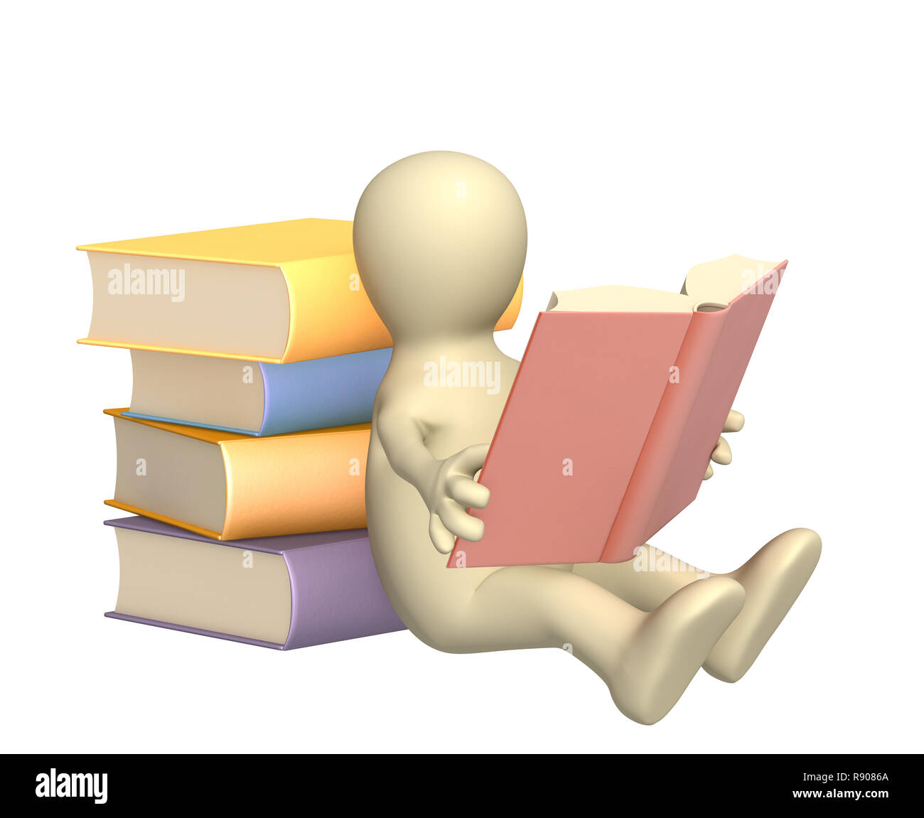 3d puppet, reading the book. Object over white Stock Photo - Alamy