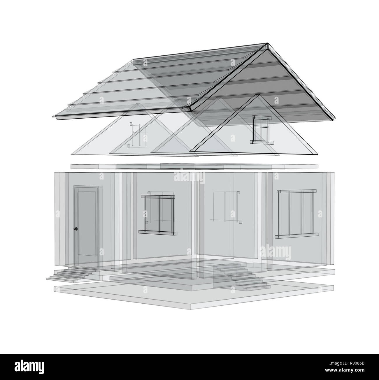 3d sketch of a house. Object over white Stock Photo - Alamy