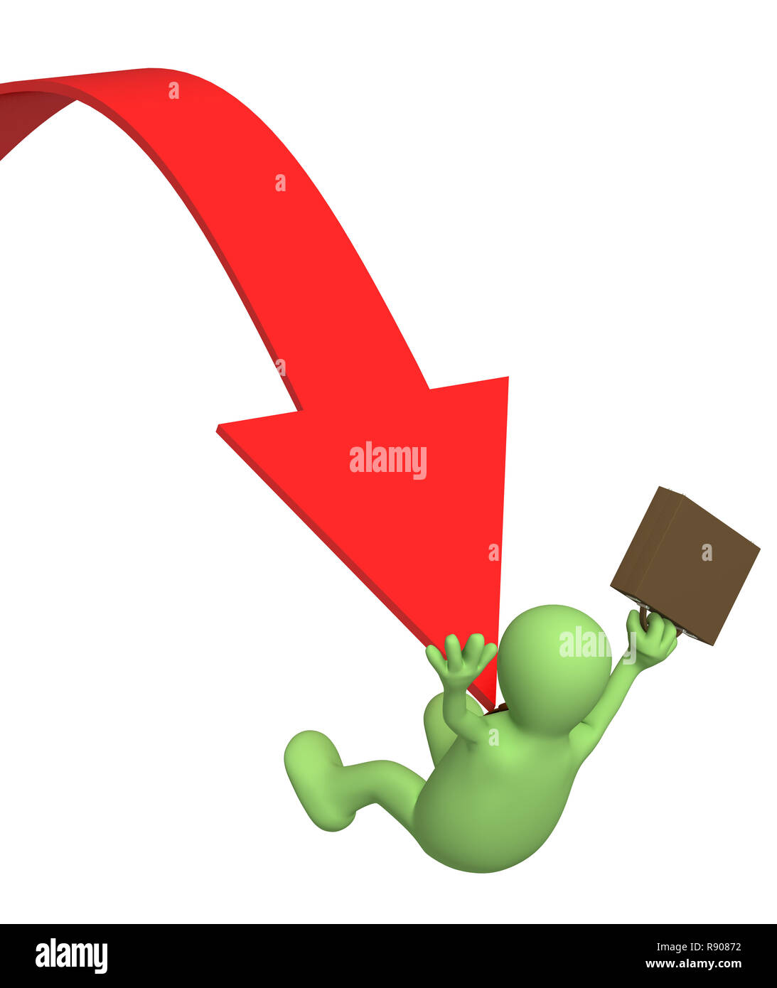 3d businessman - puppet, sliding downwards on an arrow Stock Photo - Alamy