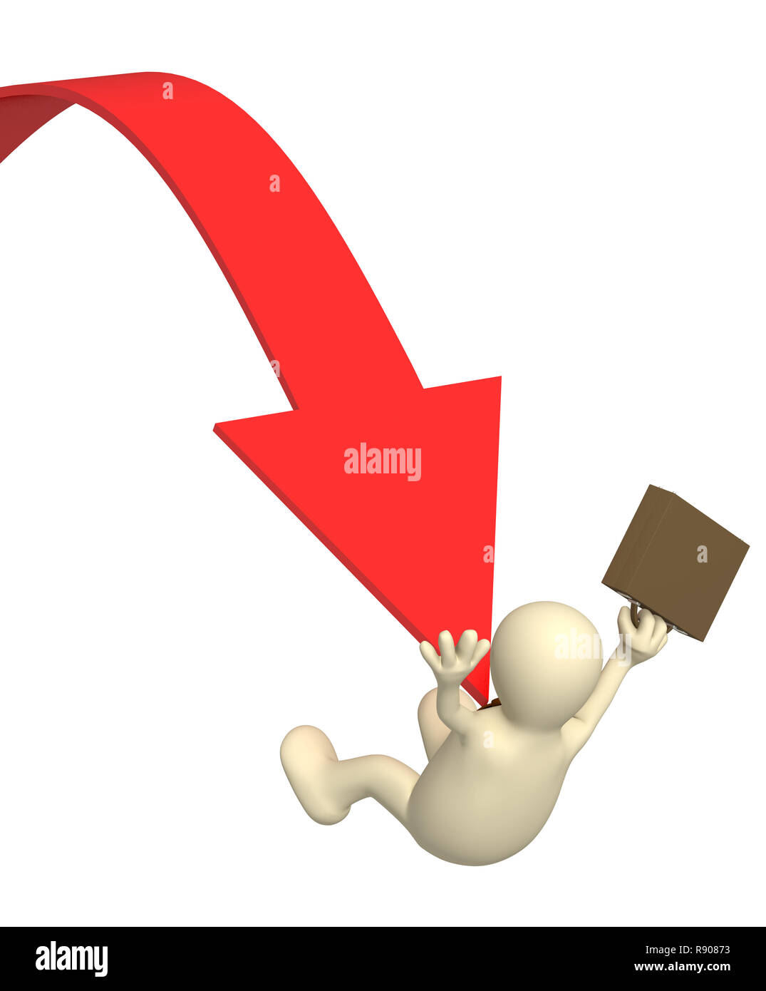 3d businessman - puppet, sliding downwards on an arrow Stock Photo - Alamy