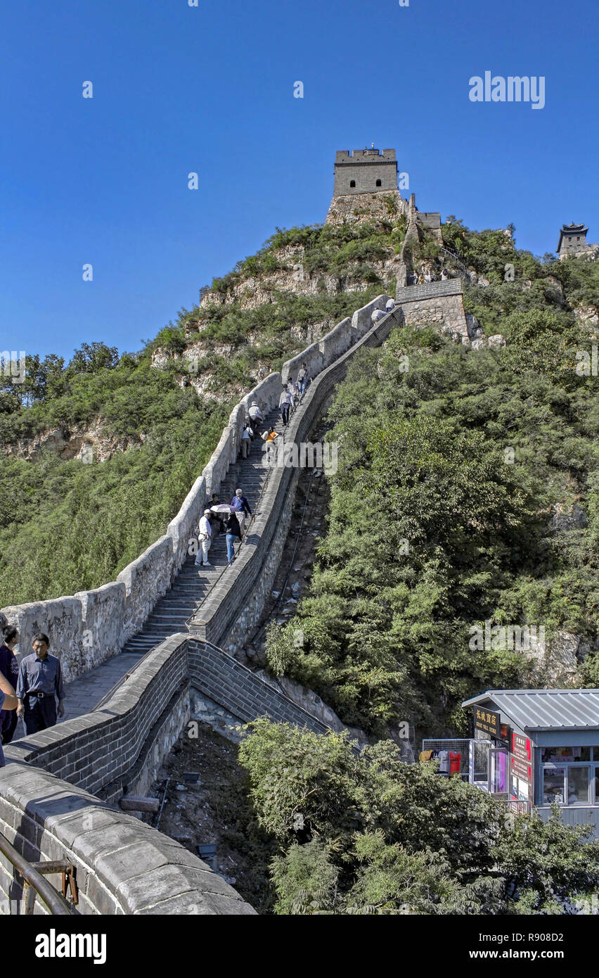 Great Wall of China ascending hillside in the Mutianyu section Stock ...