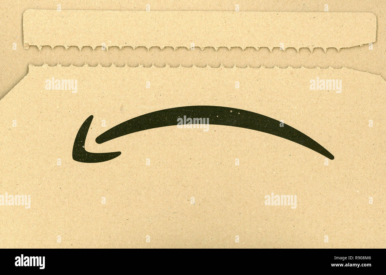 SEATTLE, USA - CIRCA DECEMBER 2018: Amazon logo on a cardboard packet ...