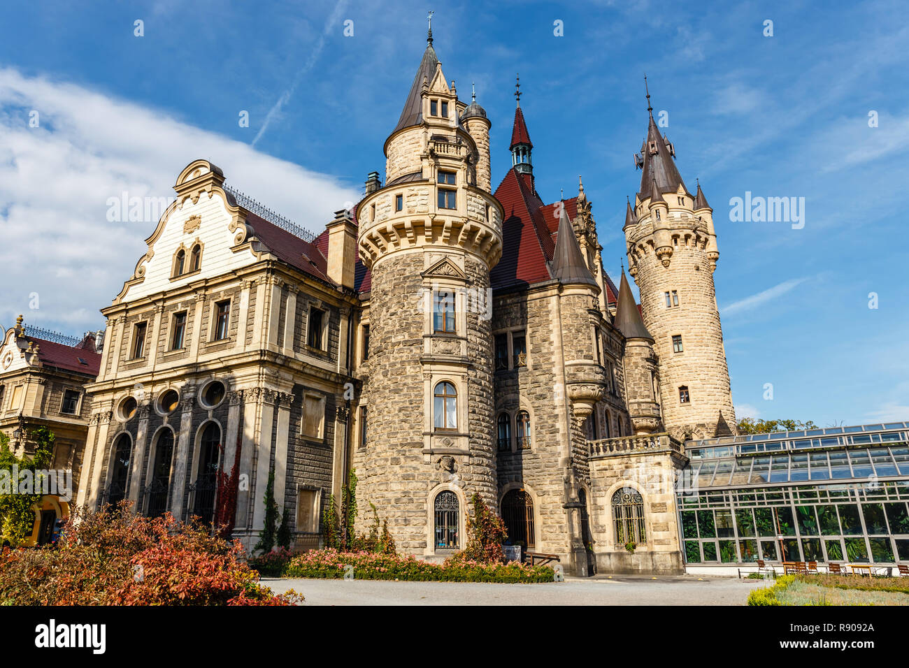 Moszna Castle, historic palace located in a village of Moszna, Upper Silesia, Poland Stock Photo ...