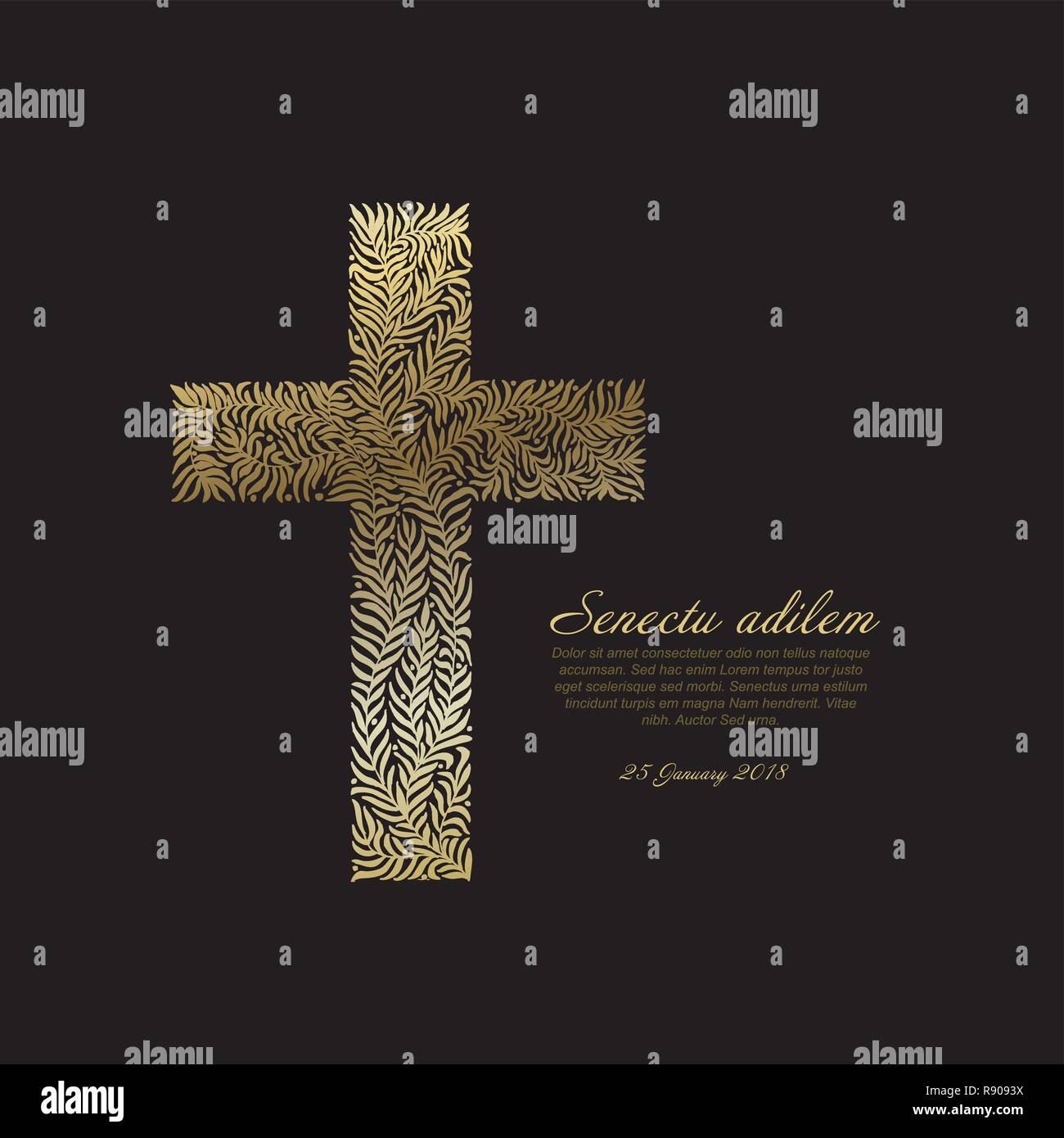Funeral card template with golden cross made from leafs Stock Vector ...