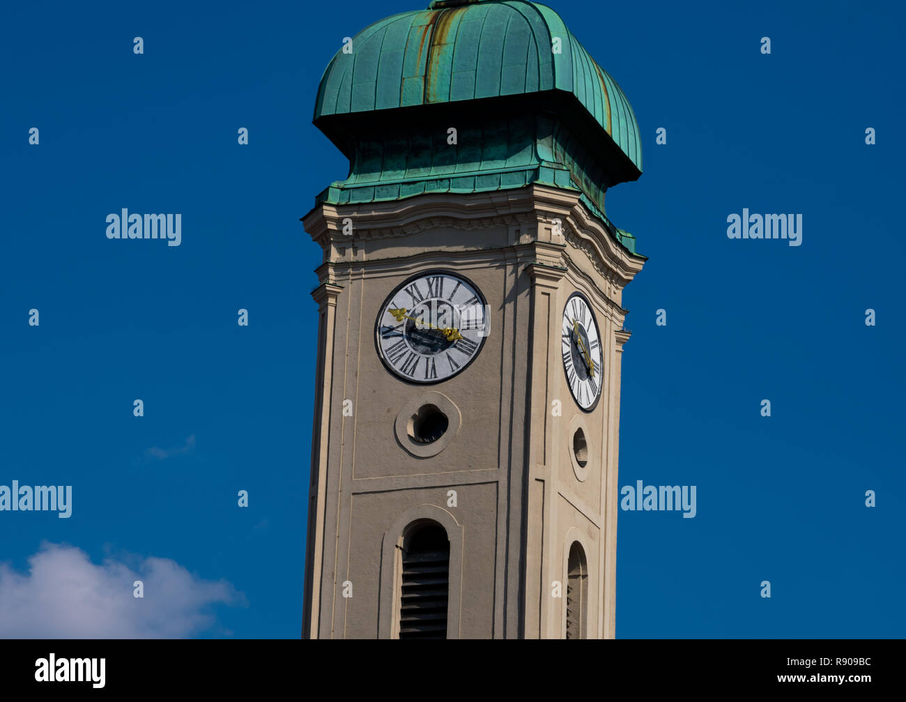 Heilig Geist Kirche clock tower (Church of the Holy Spirit). Munich ...