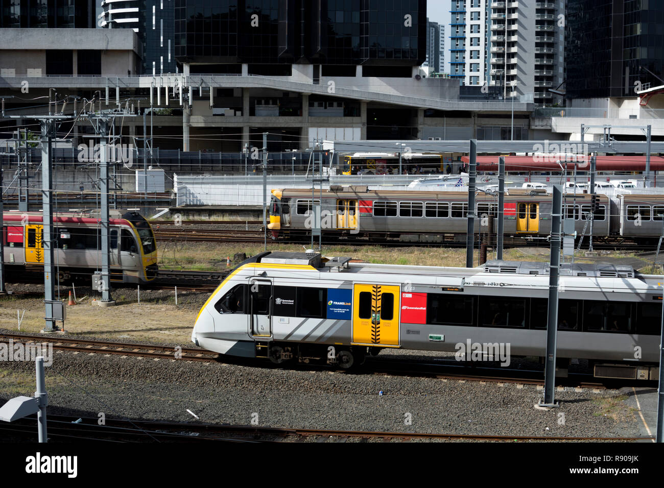 Queensland Rail trains near Roma Street station, Brisbane, Queensland ...