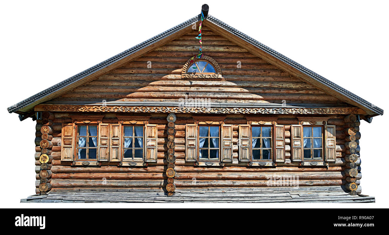Traditional russian house (izba), Isolated on white Stock Photo - Alamy