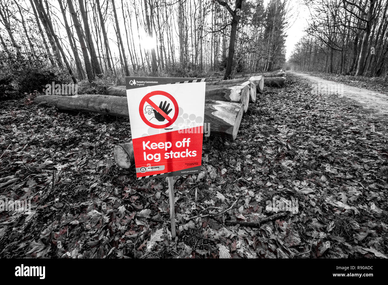 Forestry Commission Health and Safety sign "Keep off Log Stacks Stock ...