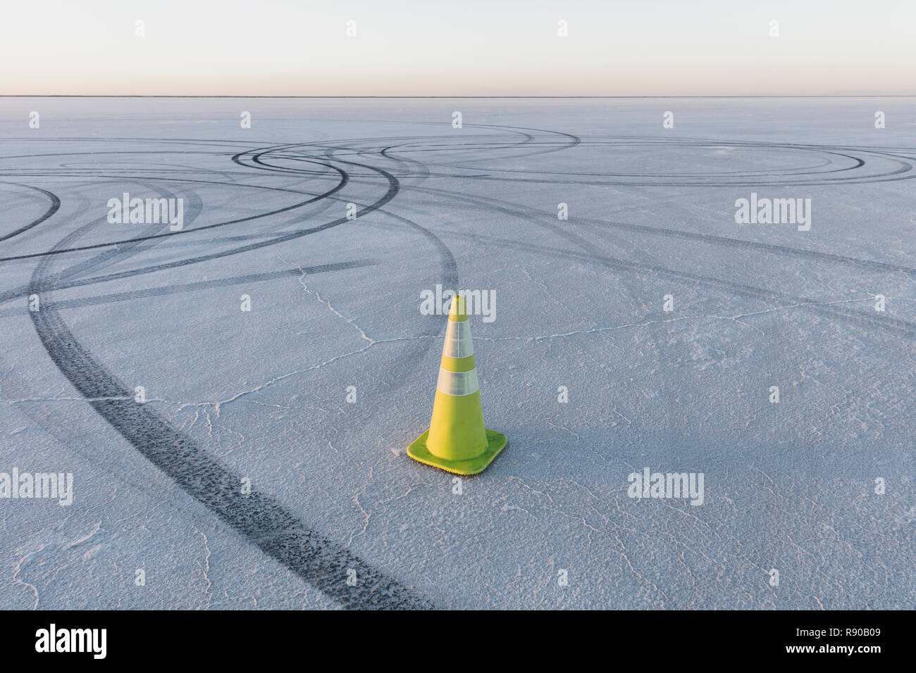 Traffic cone marking race course on the Bonneville Salt Flats Stock ...