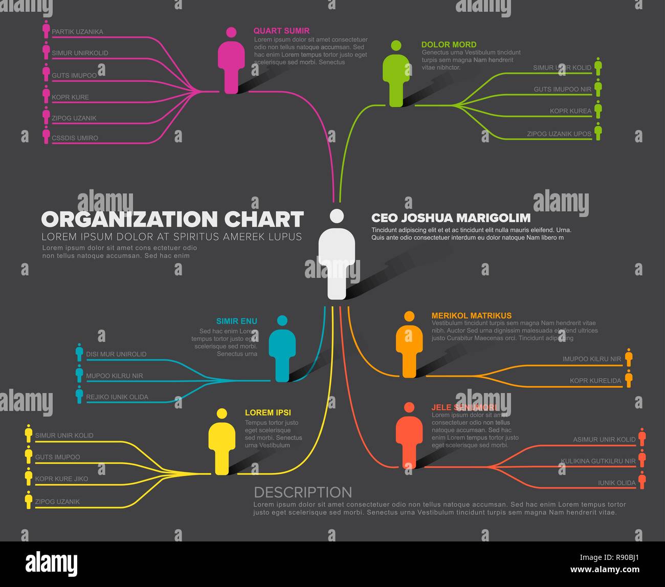 Minimalist company organization hierarchy schema diagram template ...
