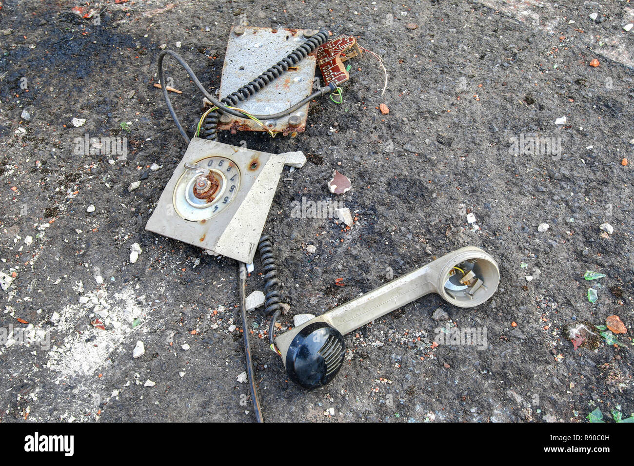 Detail of the old broken dial-up phone Stock Photo - Alamy