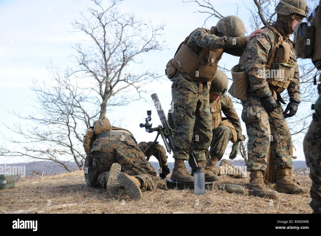 A mortar unit with the U.S. Marines Fox Company, 2nd Battalion, 24th ...