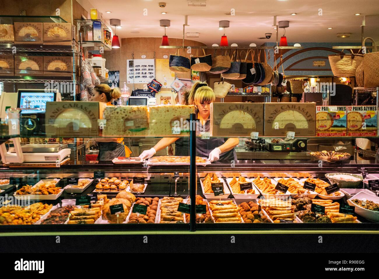 France, Rhone, Lyon, Les Halles Bocuse, Bahadourian grocery store Stock ...