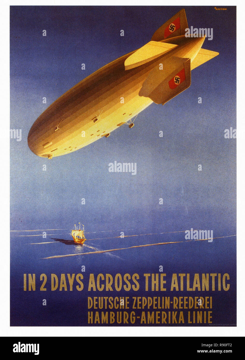 The Hindenberg In 1936 Zeppelin- Vintage Nazi Travel Poster Stock Photo ...