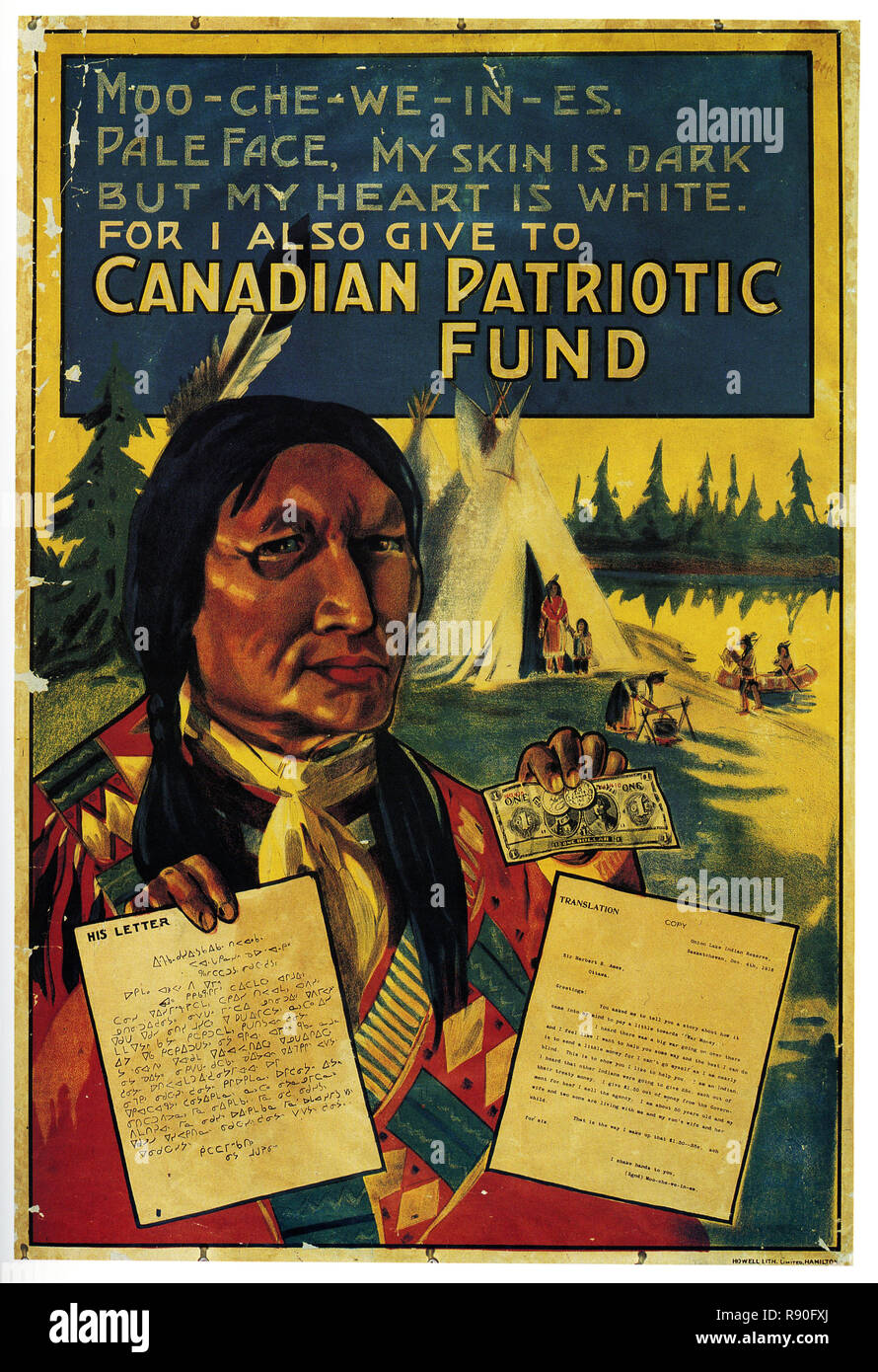 White Heart Native Indian- Vintage Canadian Propaganda Poster Stock ...