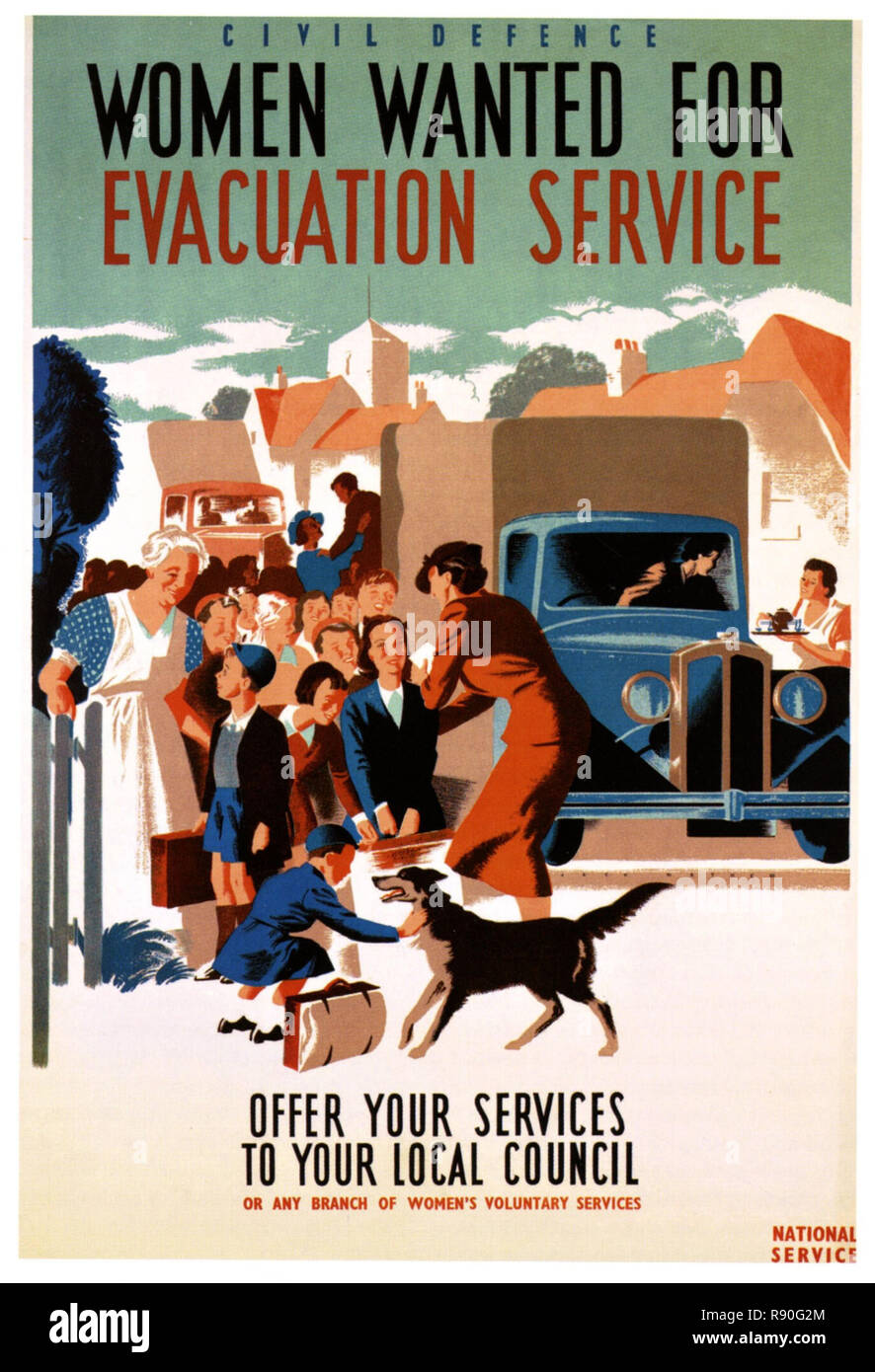 Evacuations Ahead Of The Blitz - Vintage British Propaganda Poster ...