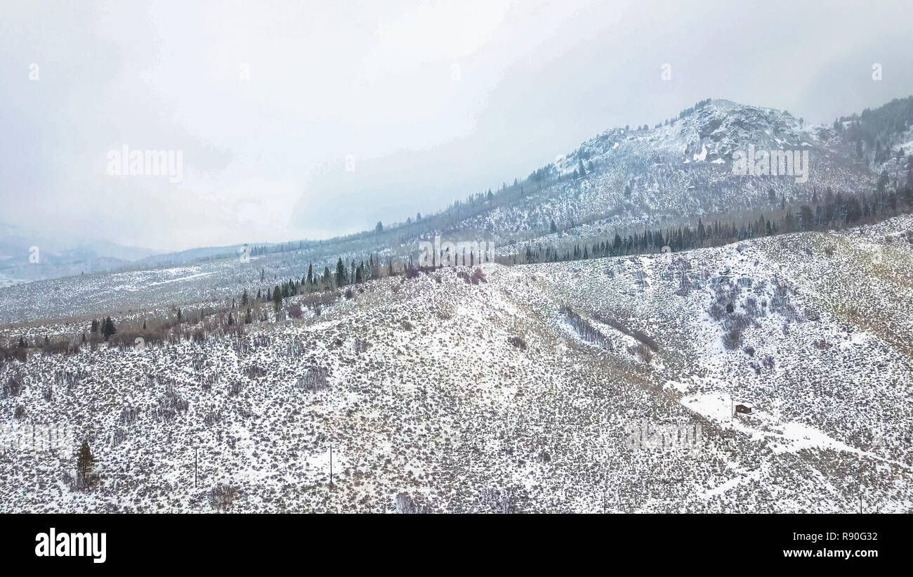 Aerial view of mountains in the Winter Stock Photo - Alamy