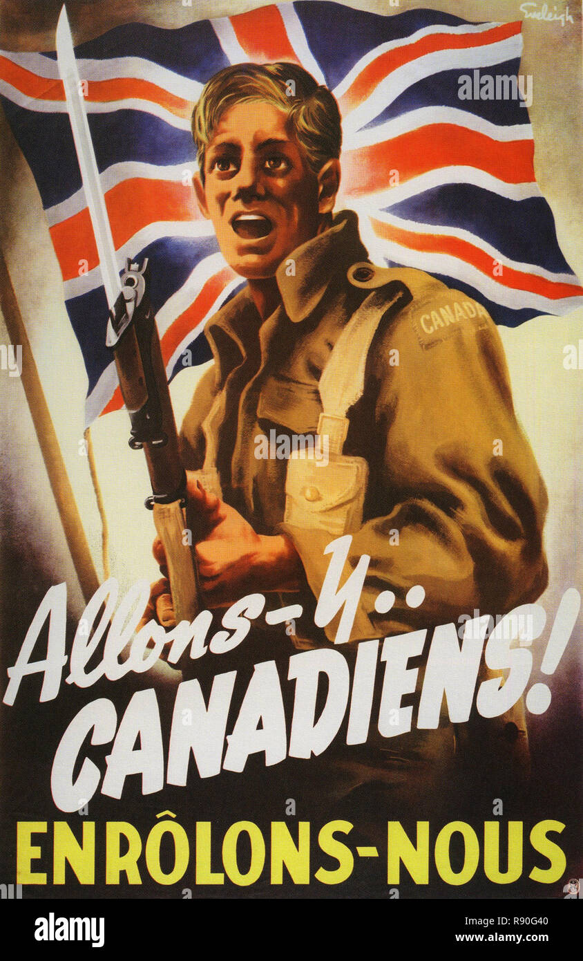 Lets Go Canadians ! - Vintage French Canadian Propaganda Poster Stock ...