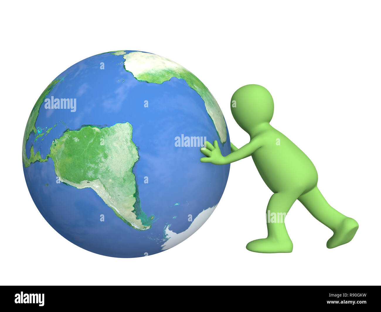 3d puppet, pushing Earth - over white Stock Photo - Alamy